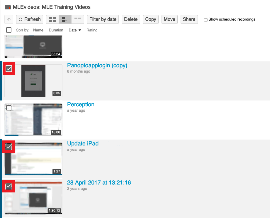 Panopto Moving Multiple Videos Into Another Folder Course 